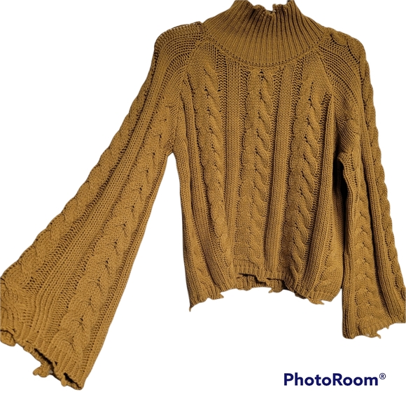 Elan | Sweaters | Elan Mustard Yellow Cable Knit Turtleneck Sweater ...